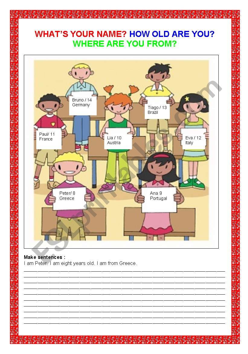 WHAT´S YOUR NAME? hOW OLD ARE YOU?WHERE ARE YOU FROM? - ESL worksheet ...