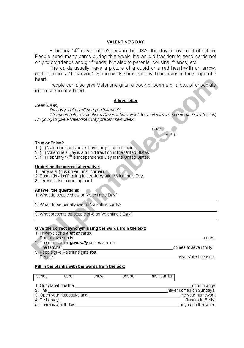 Valentine´s Day Exercise - ESL worksheet by Ayche