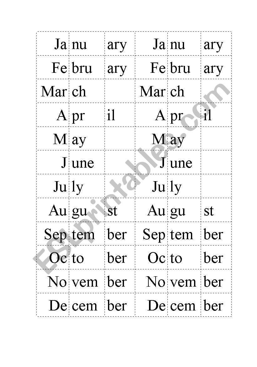 Months of the year cut and match - ESL worksheet by KristyChang