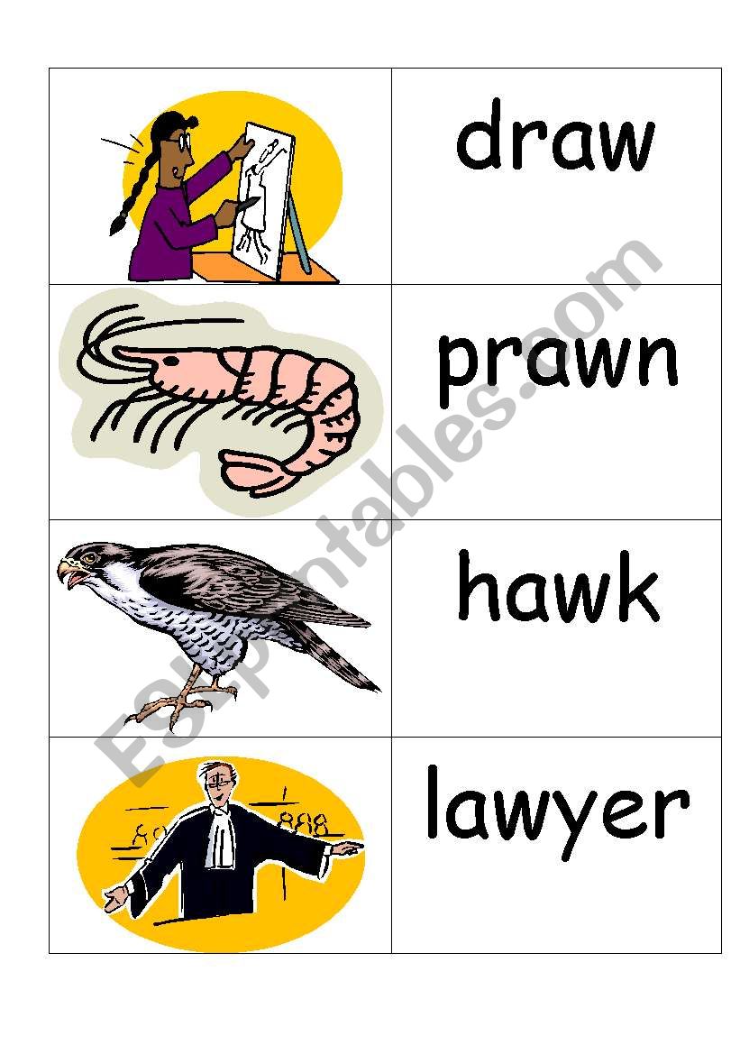 words / picture cards that contain ´aw´ part one - ESL worksheet by ...