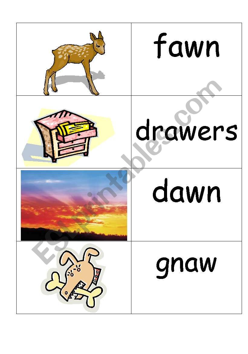 words / picture cards that contain ´aw´ part 2 - ESL worksheet by ...