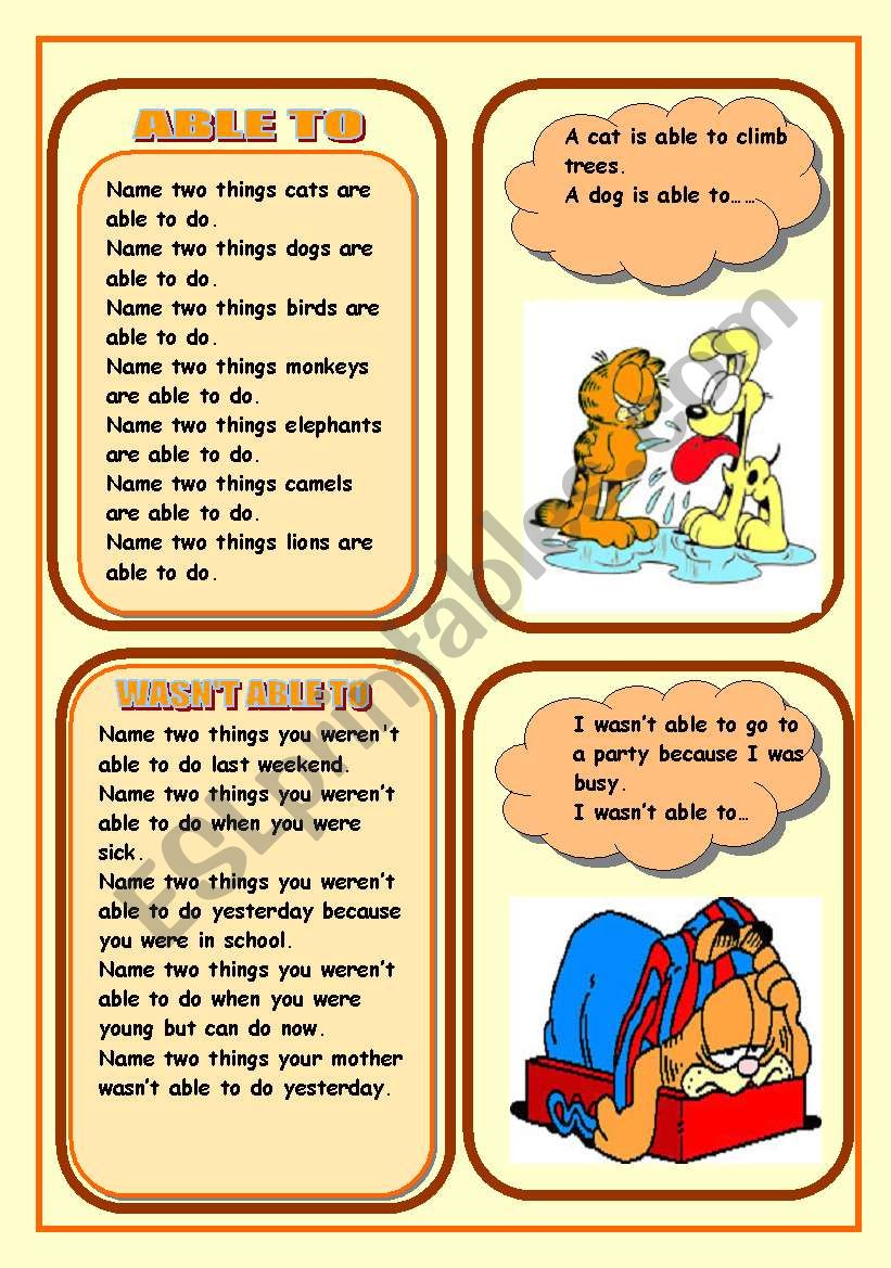 MODAL VERB ABLE TO/WASN´T ABLE TO - ESL worksheet by GIOVANNI