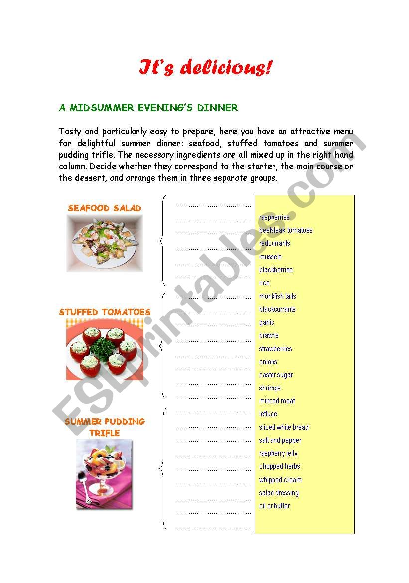 IT´S DELICIOUS. FOOD 1/3 - ESL worksheet by ssrl10