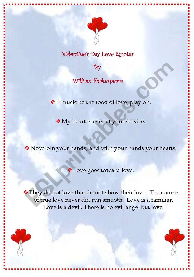 Valentine´s Day Love Quotes by Shakespeare - ESL worksheet by sldiaz