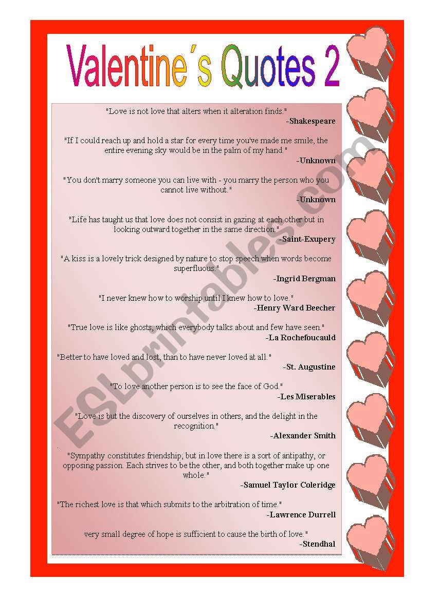 Valentine´s Quotes 2-2 - ESL worksheet by Cassy