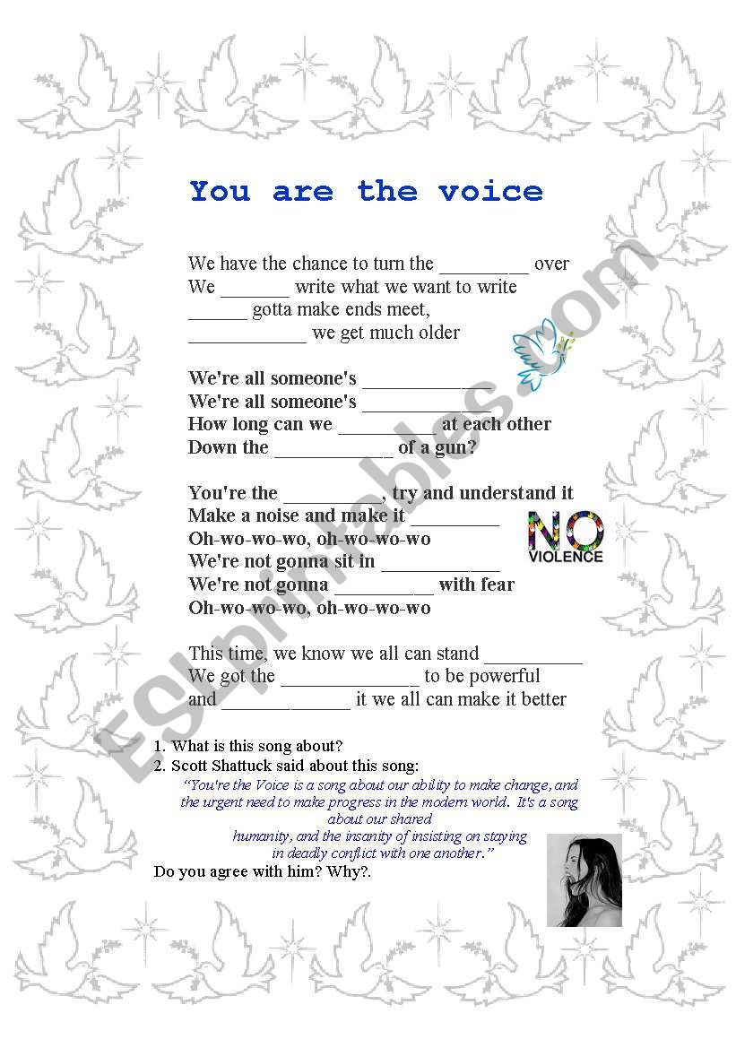 English worksheets: Song: You´re the Voice - by HEART