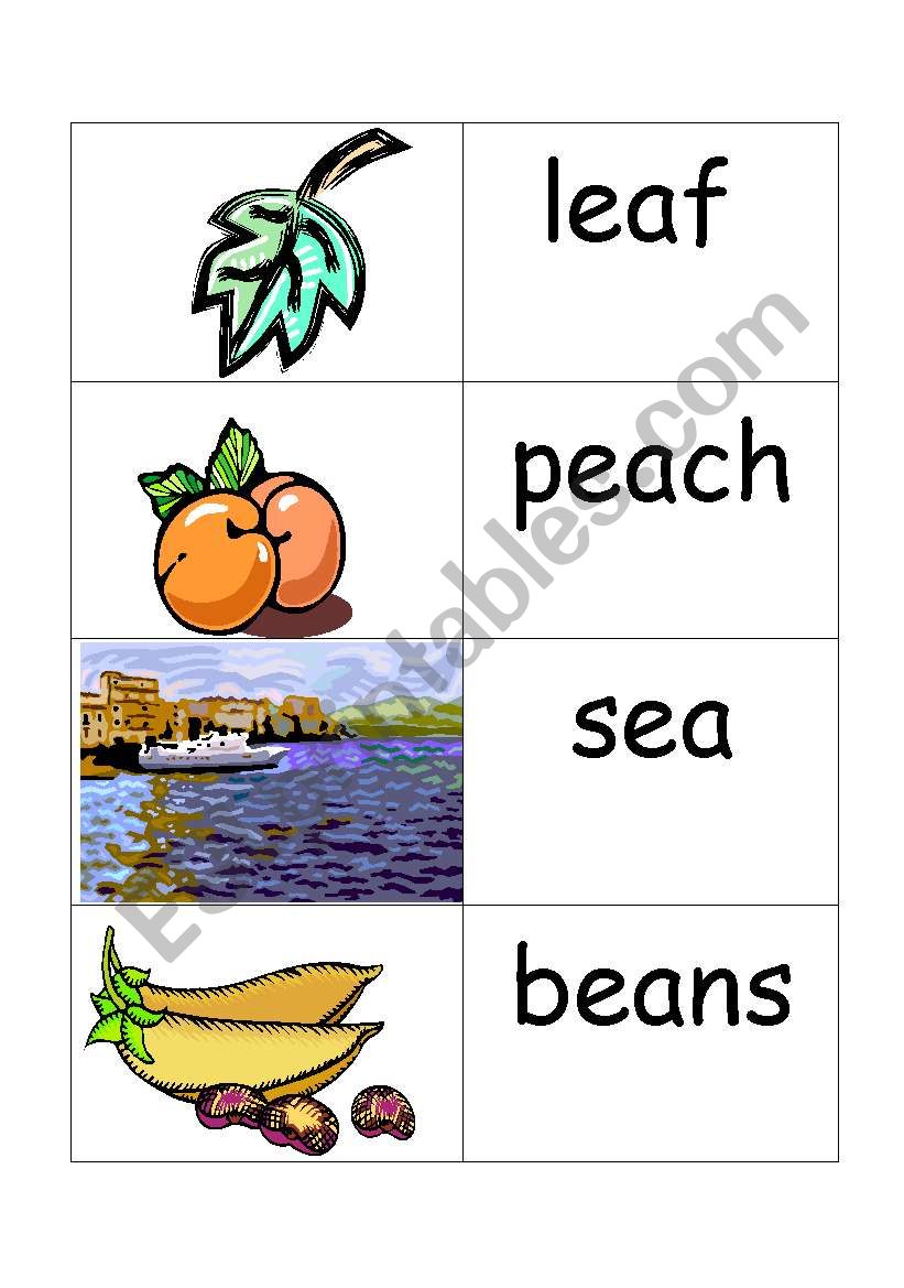 words / picture cards that contain ´ea´ as in leaf part 1 - ESL ...