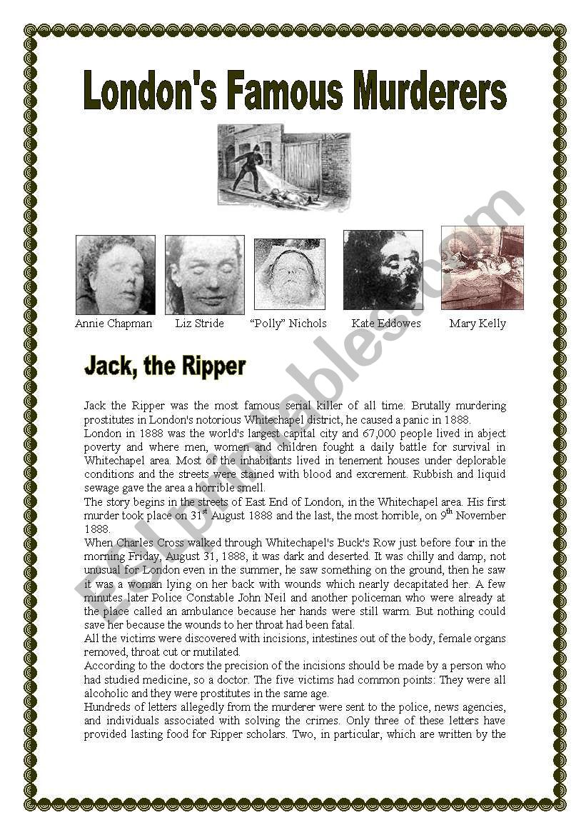 London´s famous murderers V (11.01.09) - ESL worksheet by manuelanunes3