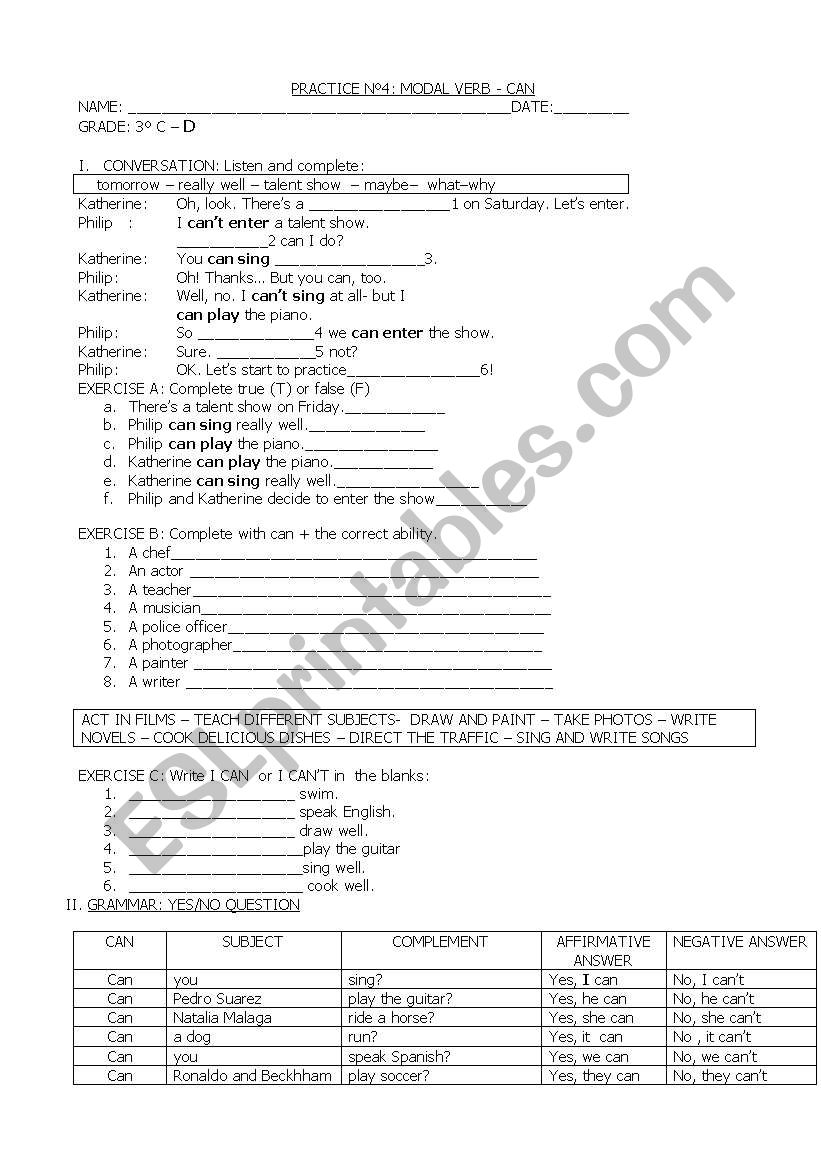 modal CAN / CAN´T - ESL worksheet by lidy