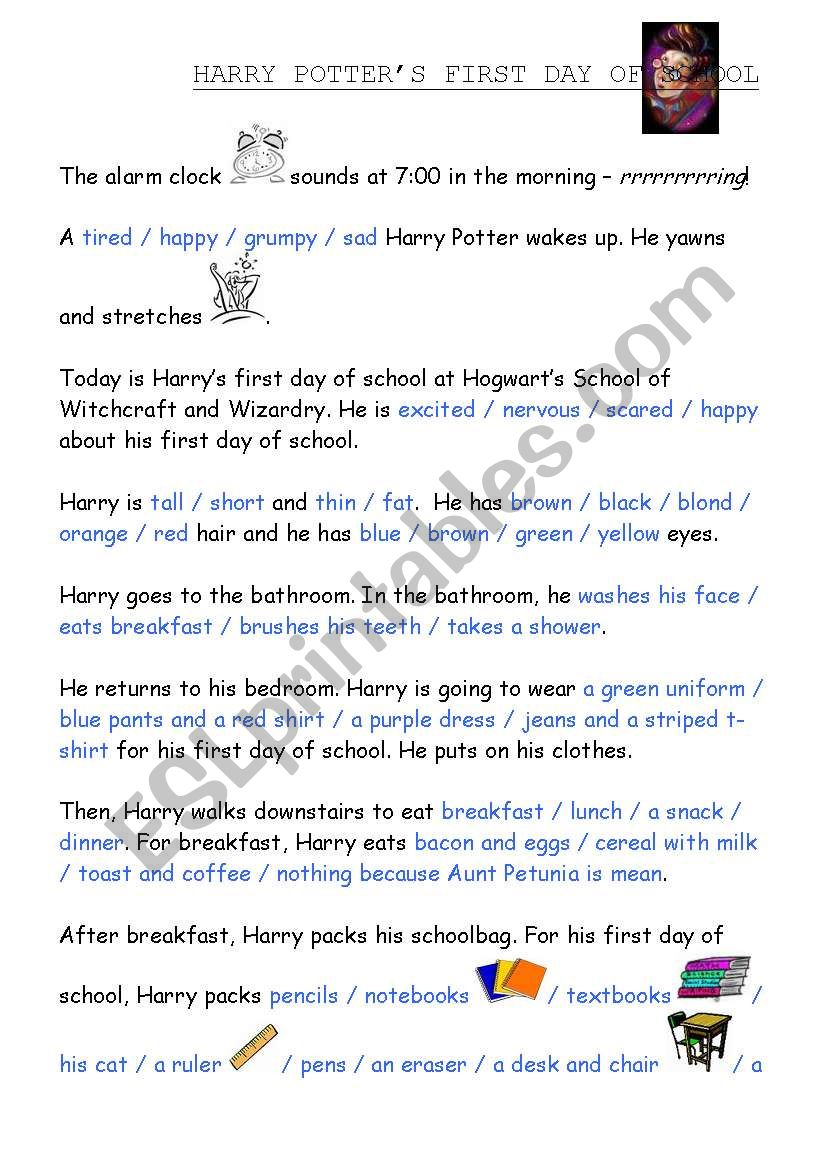 Harry Potter´s First Day of School - ESL worksheet by aprendeingles