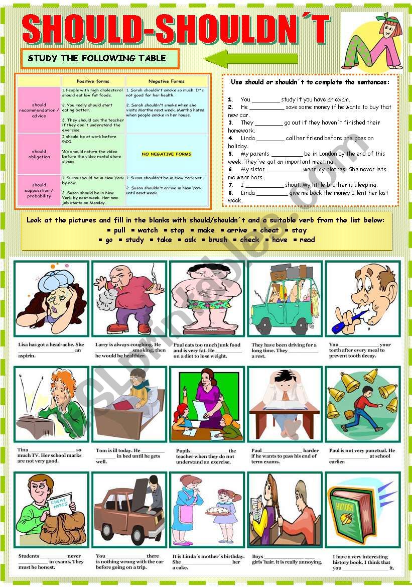 SHOULD-SHOULDN´T - ESL worksheet by Katiana