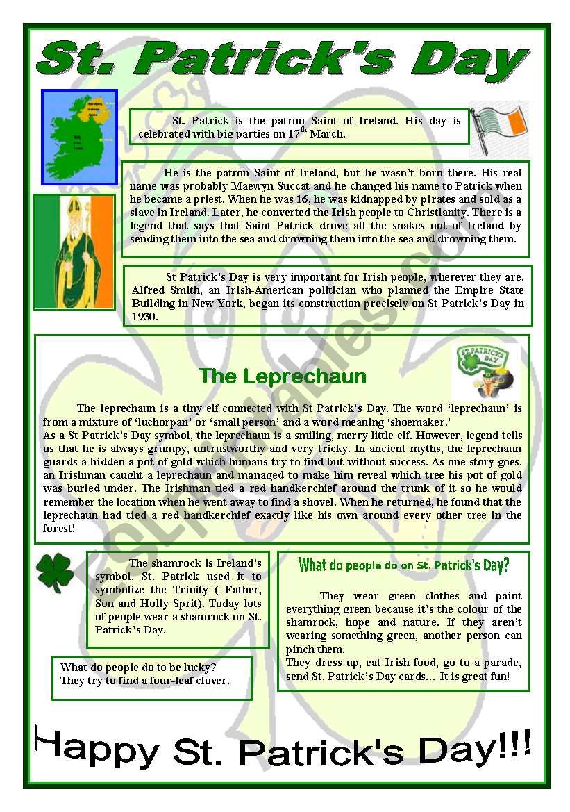 Saint Patrick´s day - ESL worksheet by açores