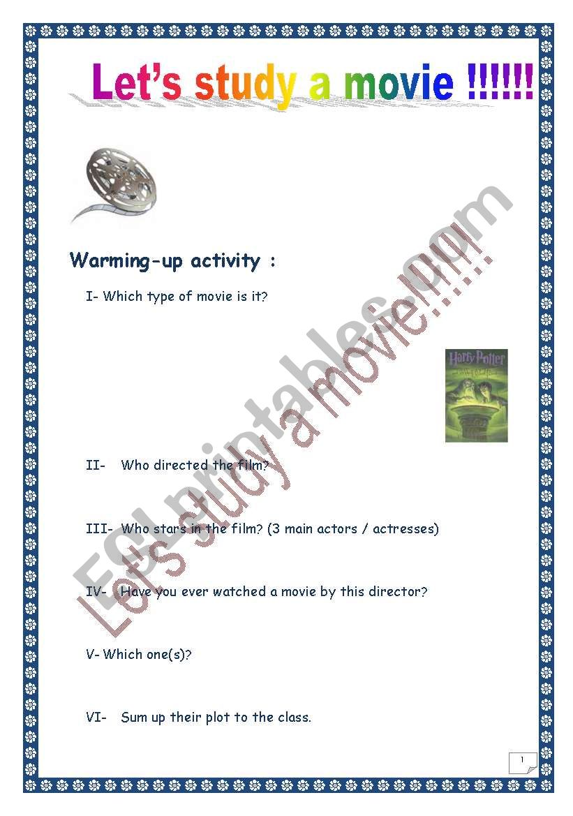 Let´s study a movie!!!! - ESL worksheet by Montypython