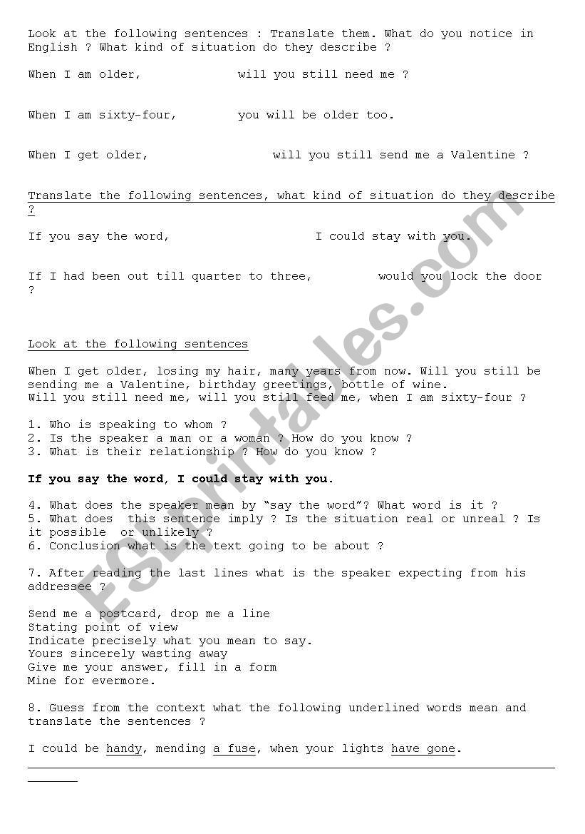 When I´m sixty-four by the Beatles - ESL worksheet by vvero