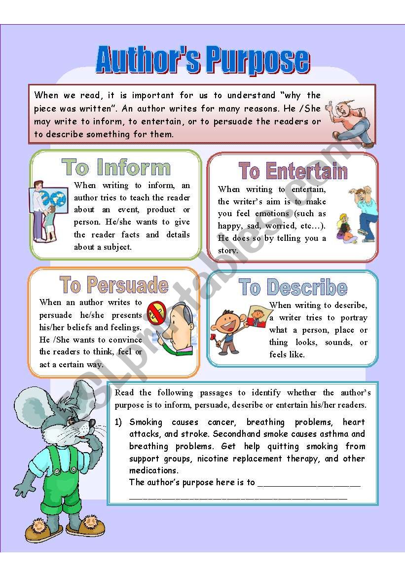 Author´s Purpose / Why do writers write? - ESL worksheet by missola
