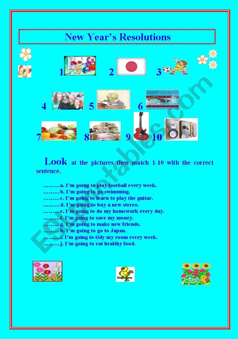 English worksheets: New Year´s Resolutions