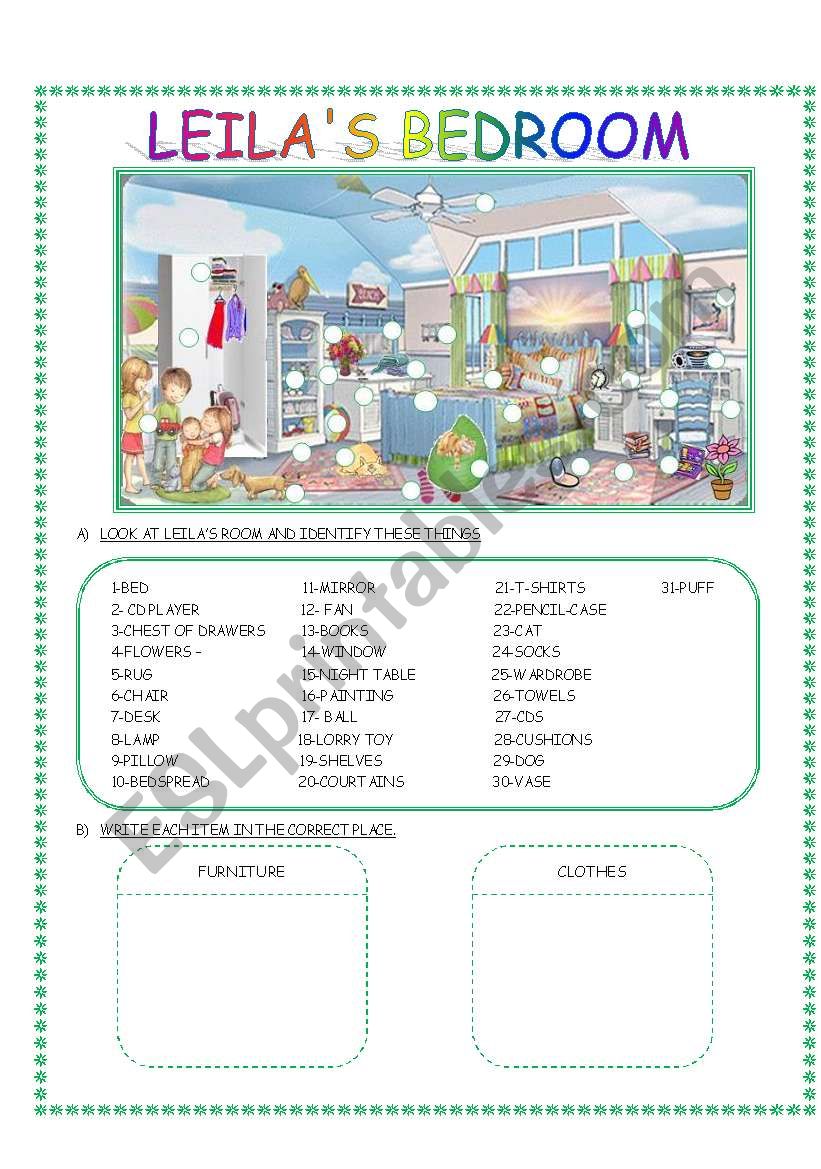LEILAÂ´S BEDROOM - ESL worksheet by cely