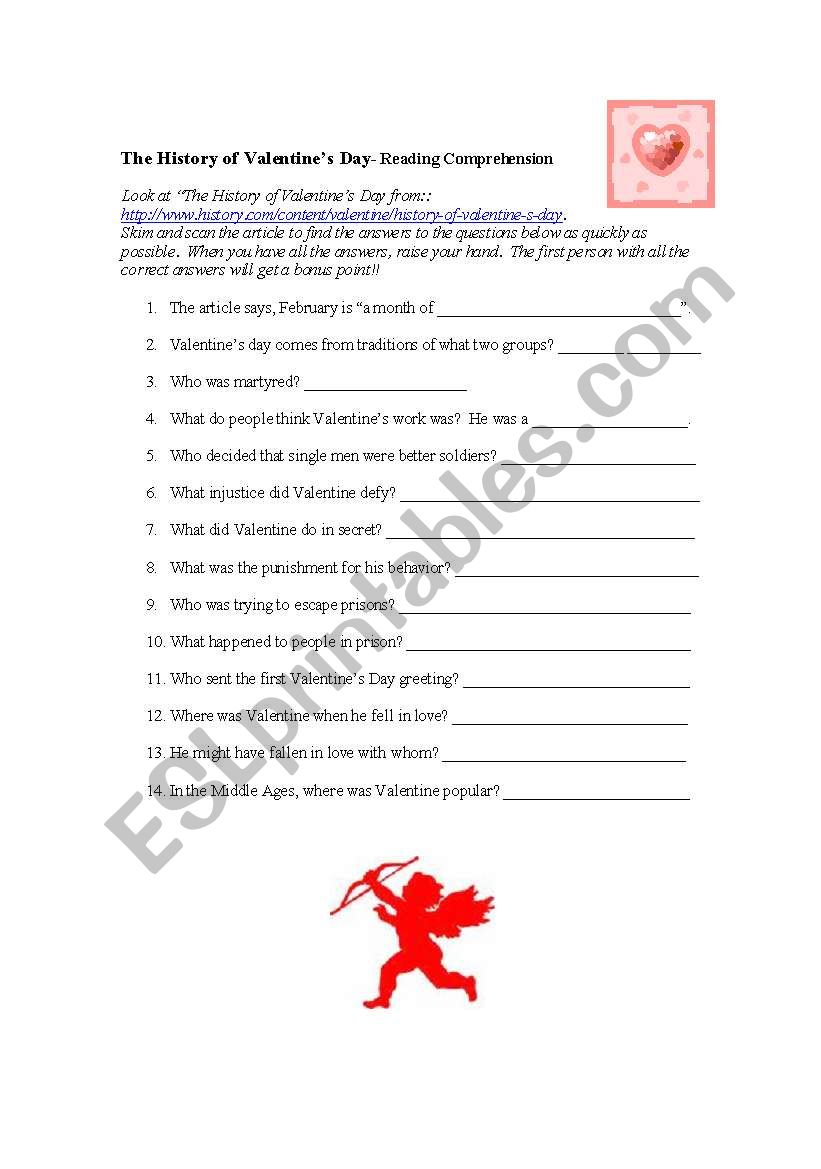 English worksheets: Valentine´s Day History Questions