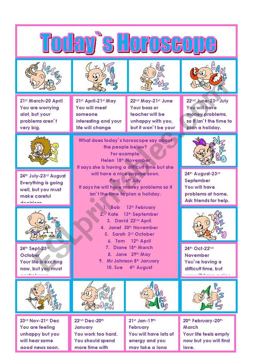 Today`s Horoscope: Will for Predictions and other modals - ESL ...