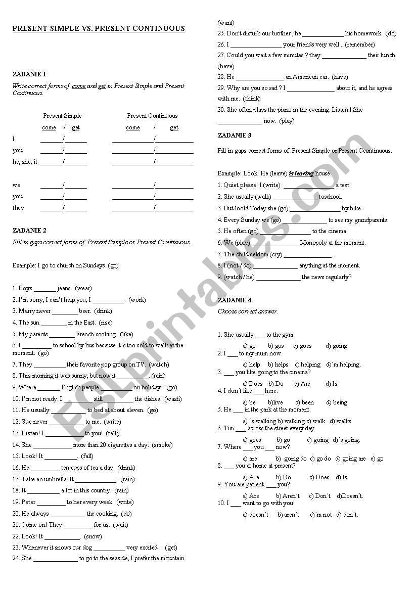 Present Simple vs. Present Continuous - ESL worksheet by 4919