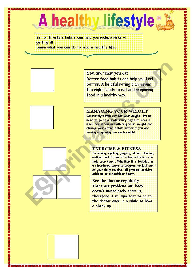 Garfield´s advice on a healthy lifestyle - ESL worksheet by marmo