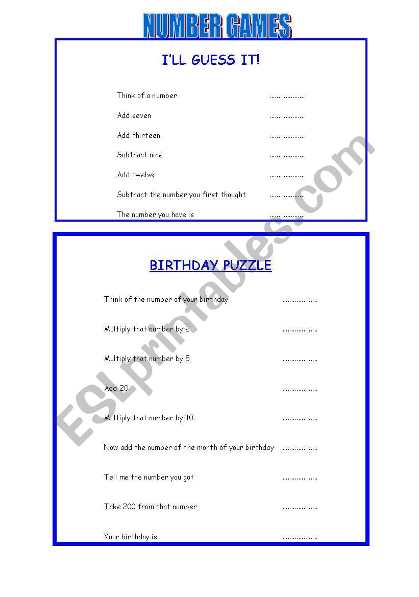 LetÂ´s play with numbers! - ESL worksheet by vincentvan