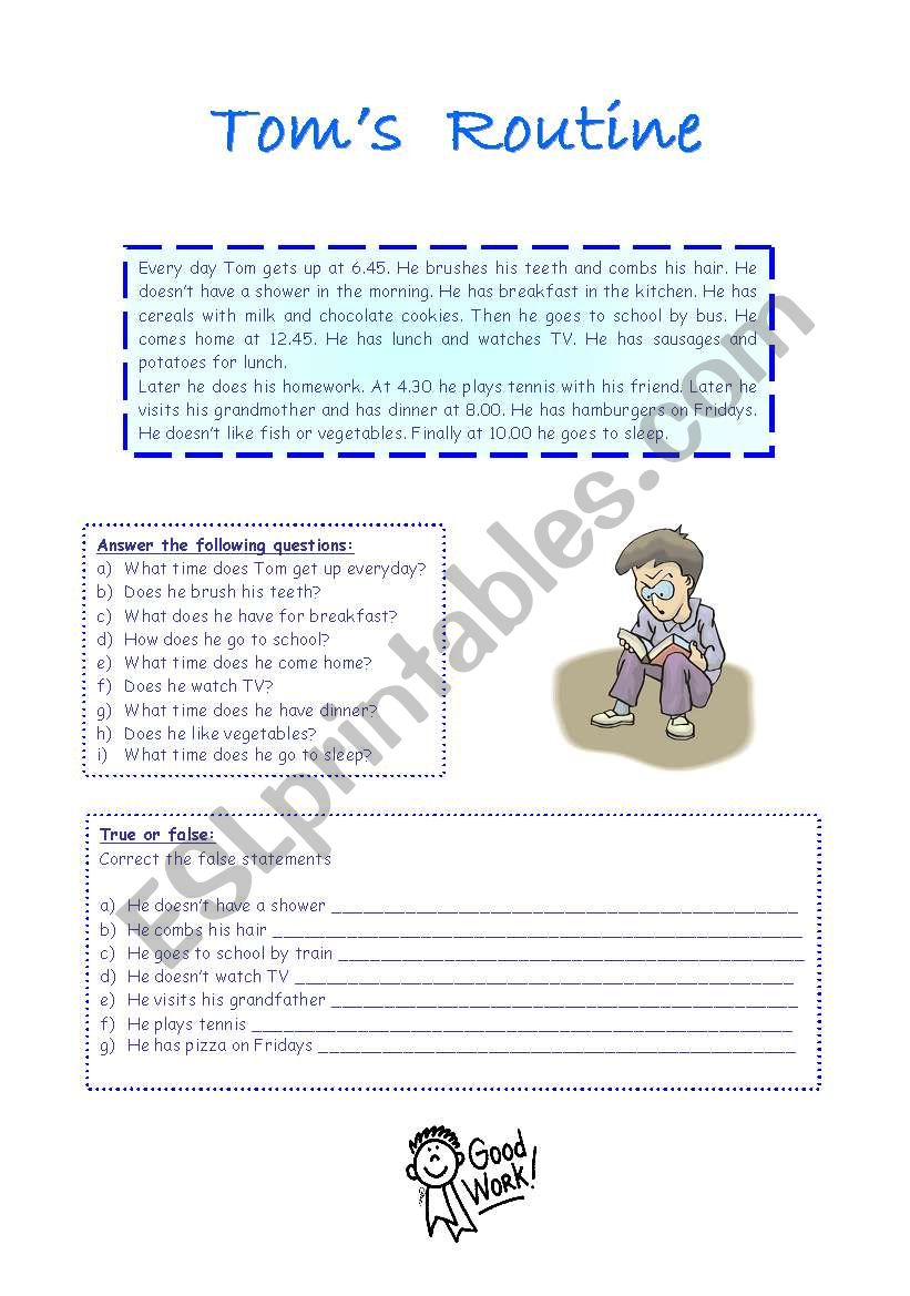 Tom´s Routine - ESL worksheet by nadine85