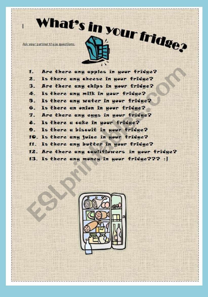 What´s in your fridge? part 1 - pair work - ESL worksheet by MagdalenaA