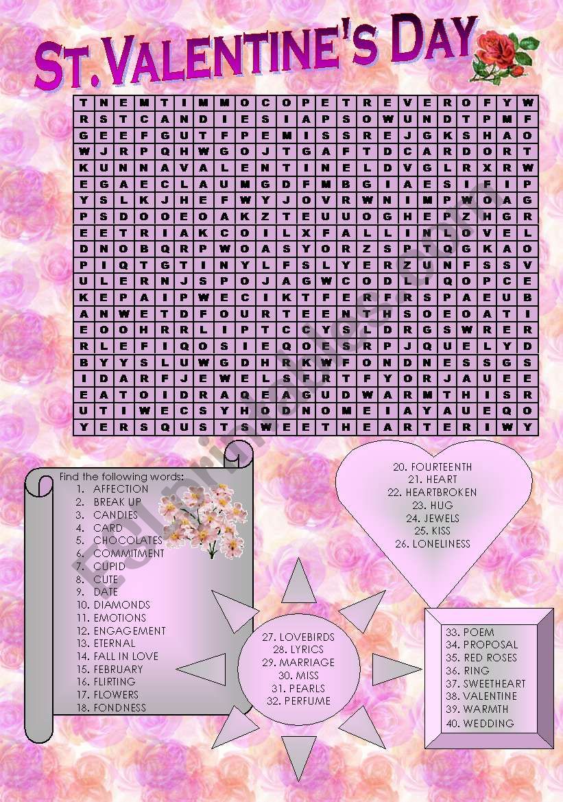 St.Valentine´s Wordsearch 2009 - ESL worksheet by chrysalis