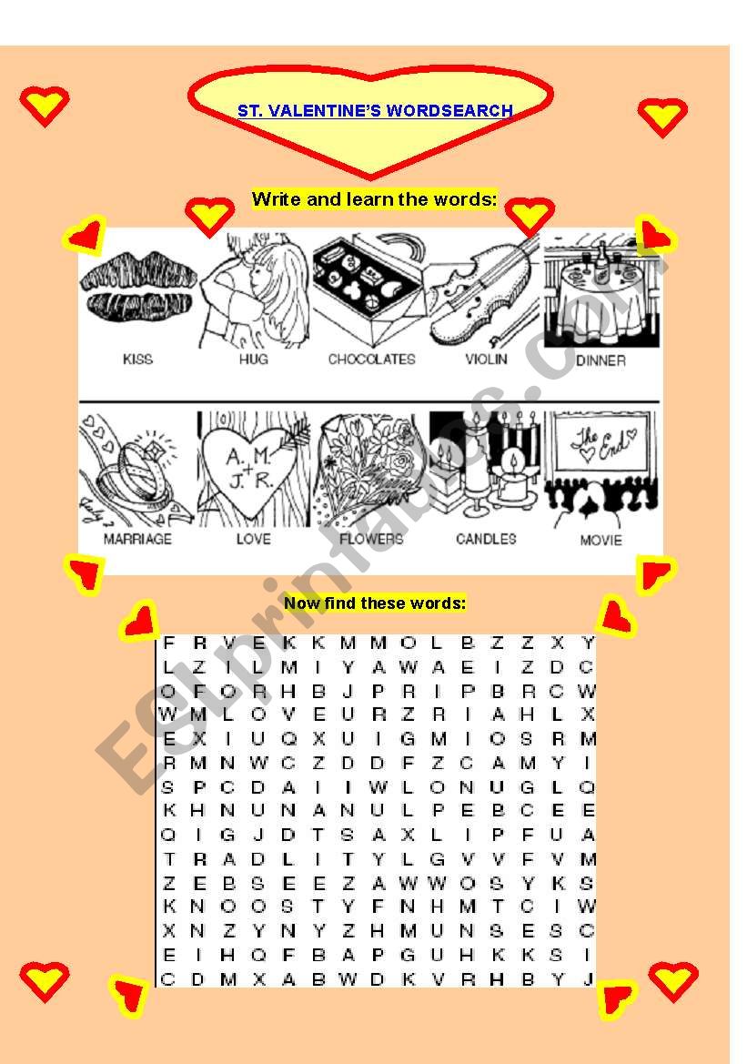 St. Valentine´s Day Wordsearch - ESL worksheet by shoemaker