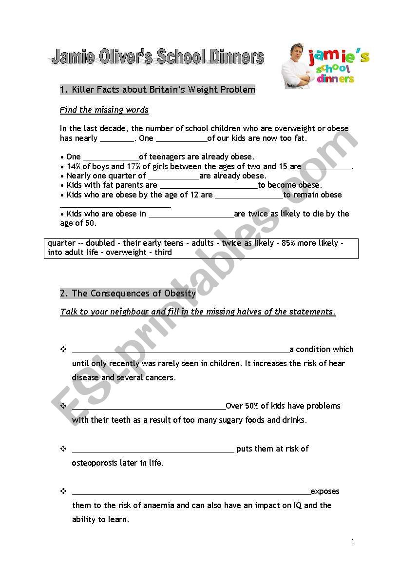 Jamie Oliver´s School dinners 2/2 - ESL worksheet by kunstturnen
