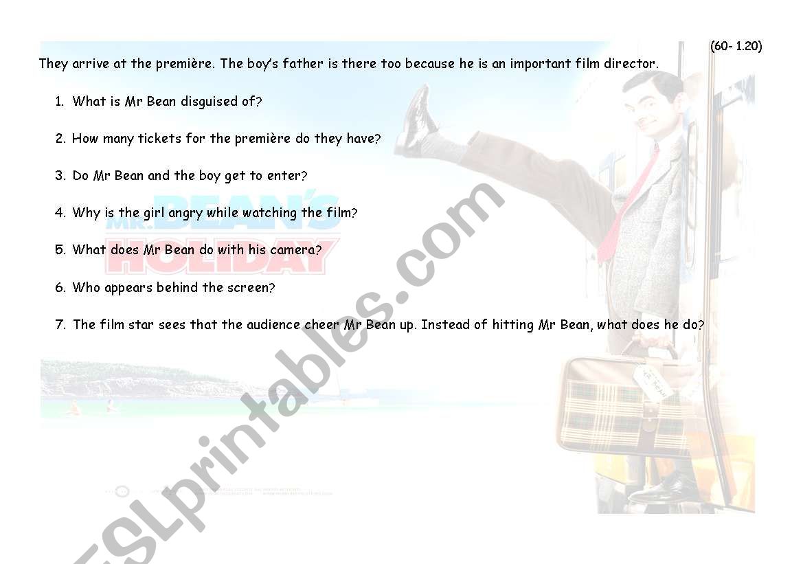 English worksheets: Mr Beans´ holidays (3rd part)
