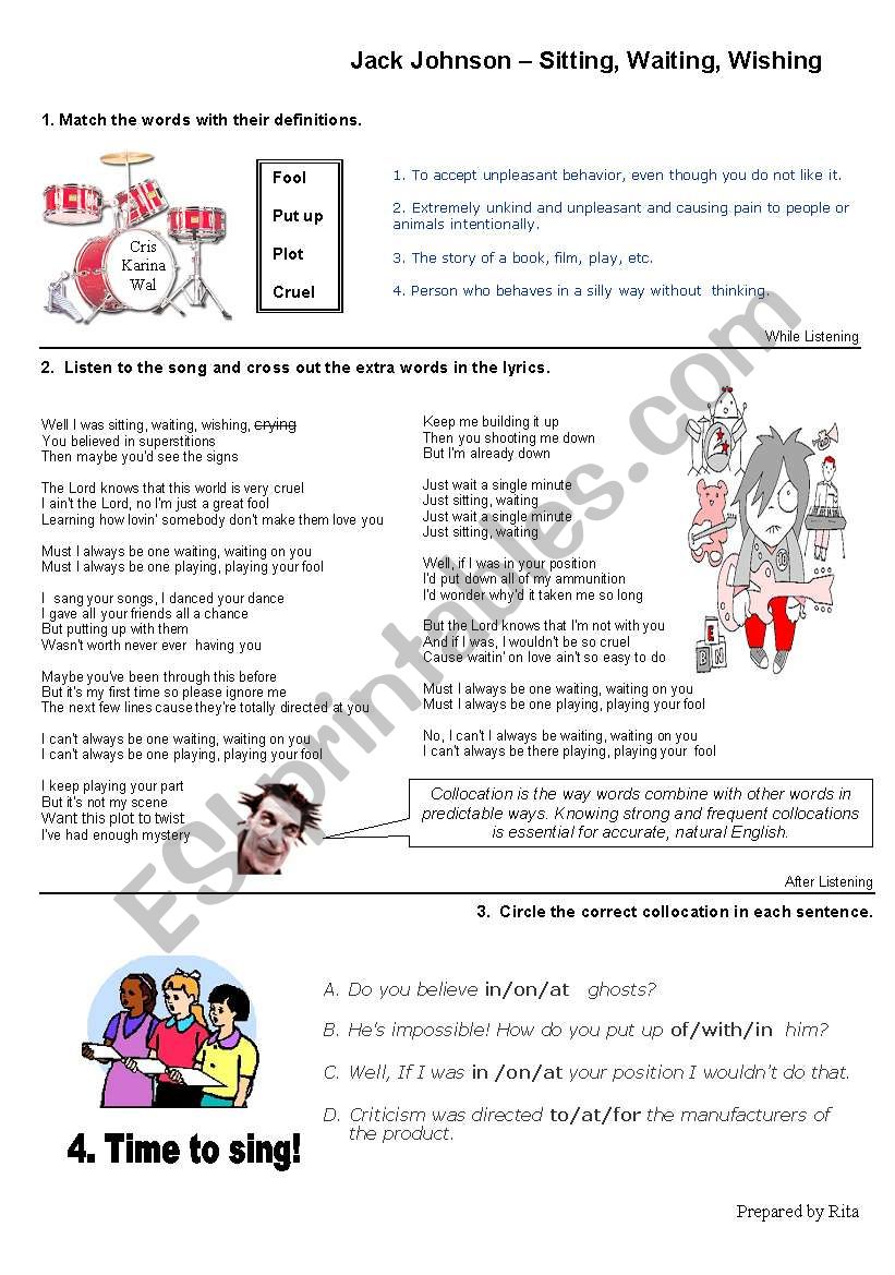 Jack Johnson – Sitting, Waiting, Wishing - ESL worksheet by rilufra