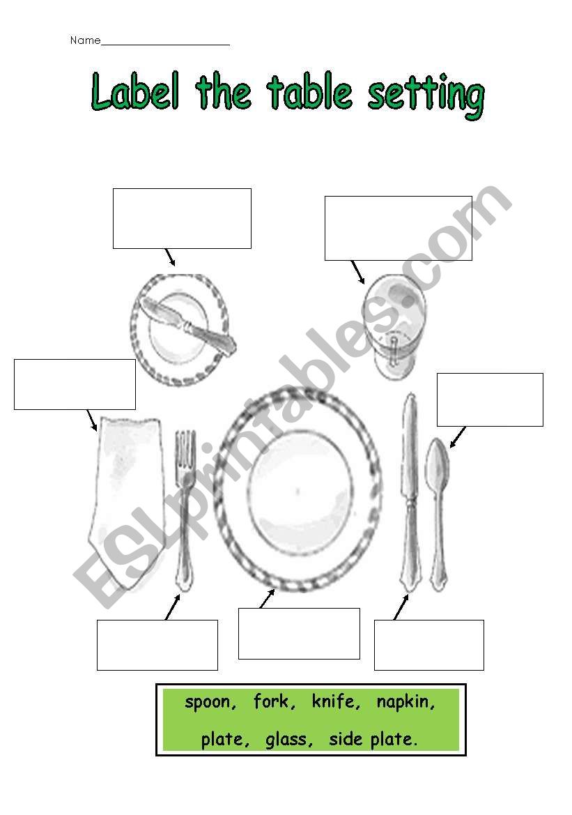 Table Setting ESL Worksheet By Fleur