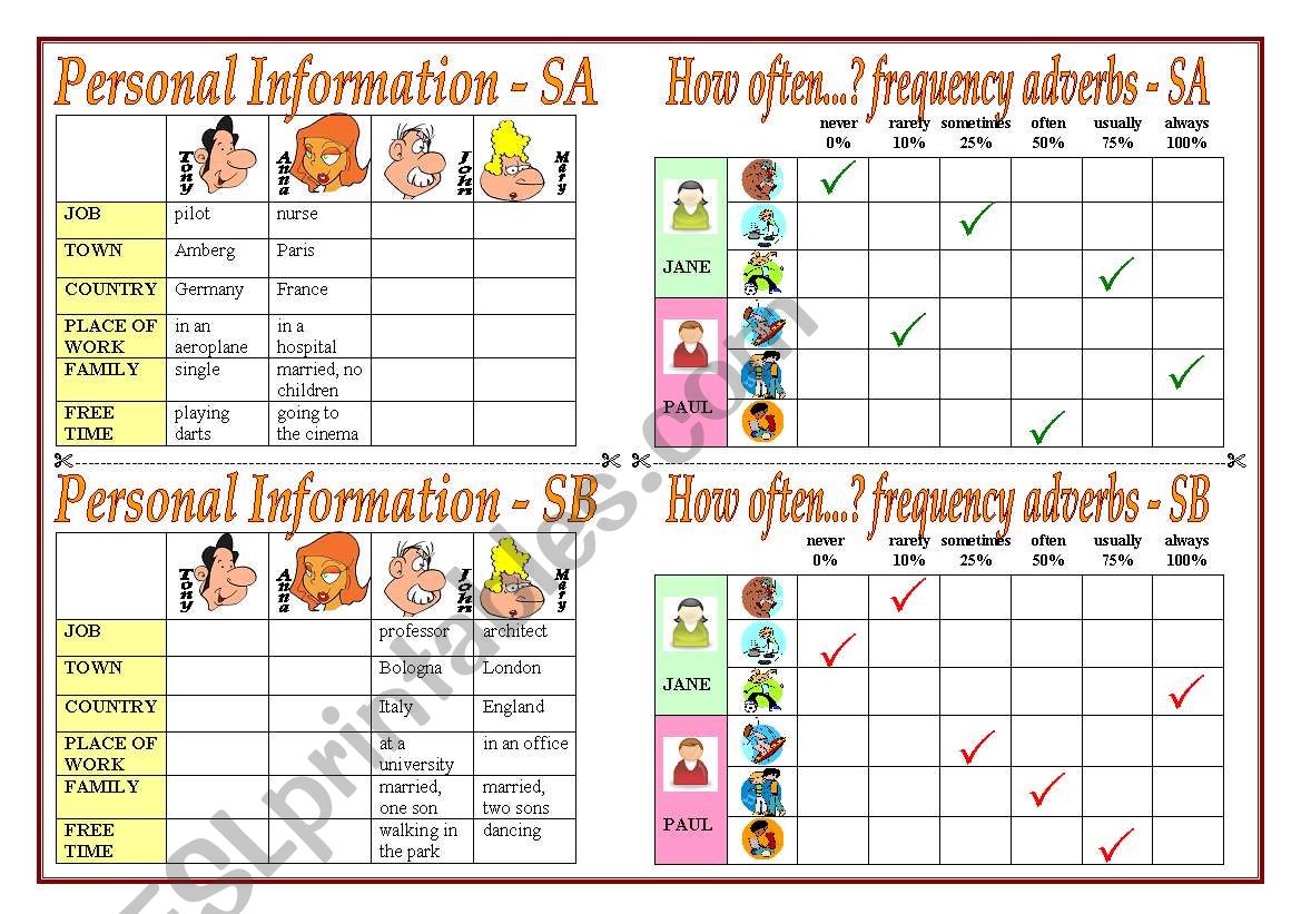 Pairwork Activities ( part 1)+teacher´s notes. - ESL worksheet by jadd