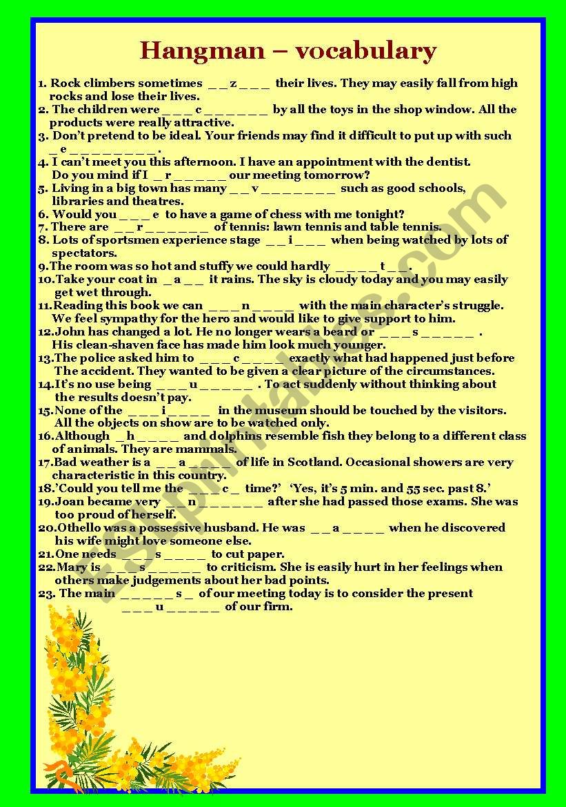 ´Hangman´, vocabulary +a key (2 pages) - ESL worksheet by ajwon