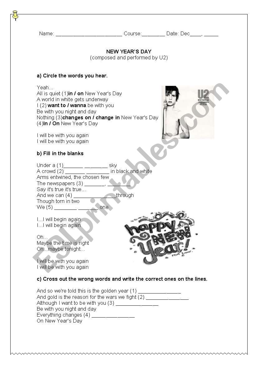 English worksheets: New Year´s Day Worksheet