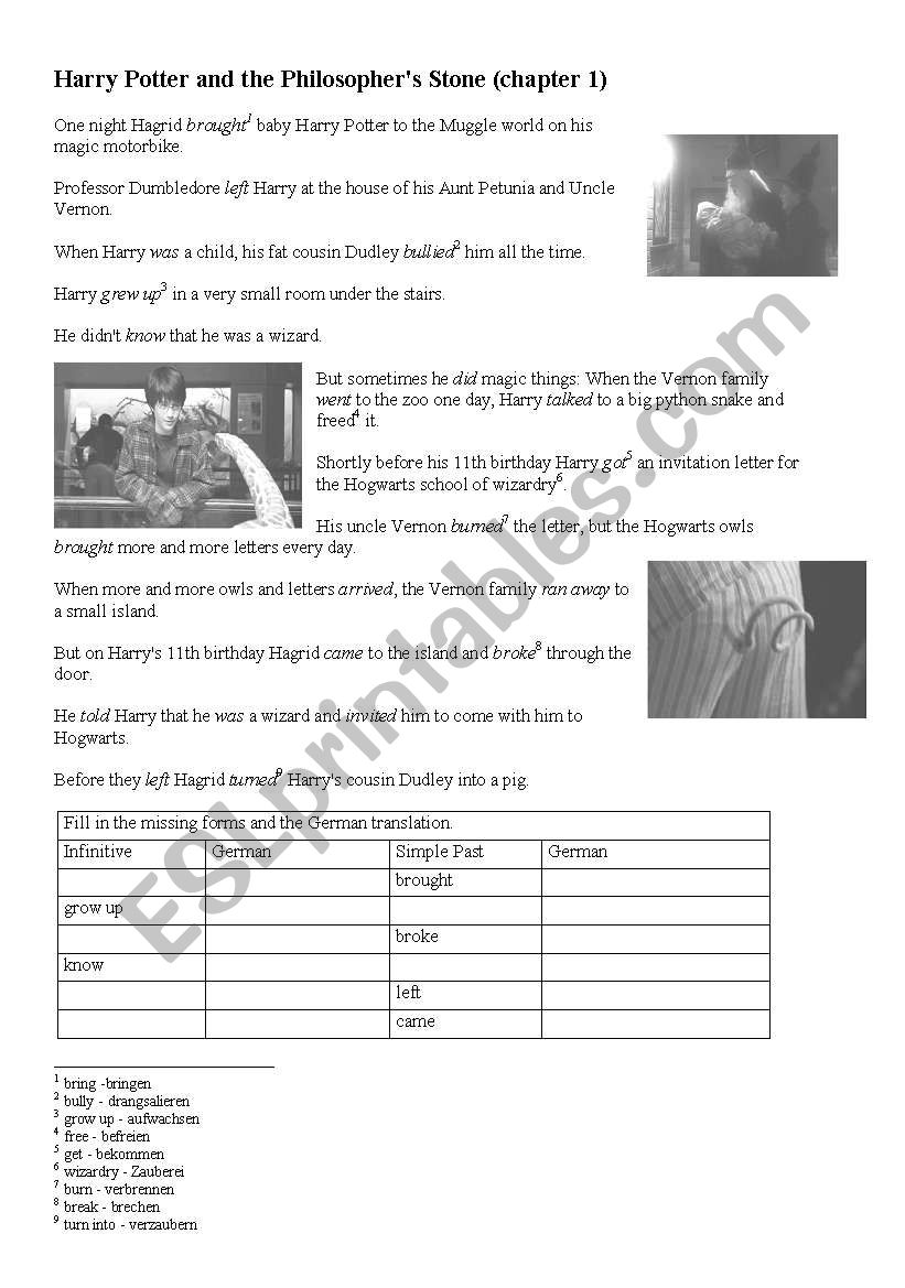 English worksheets: Harry Potter and the Philosopher´s Stone chapter 1
