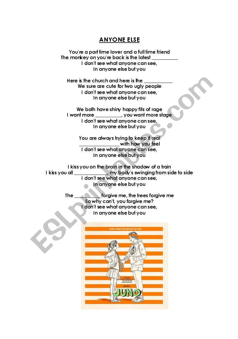 Juno´s soundtrack - Anyone Else - ESL worksheet by taisanb