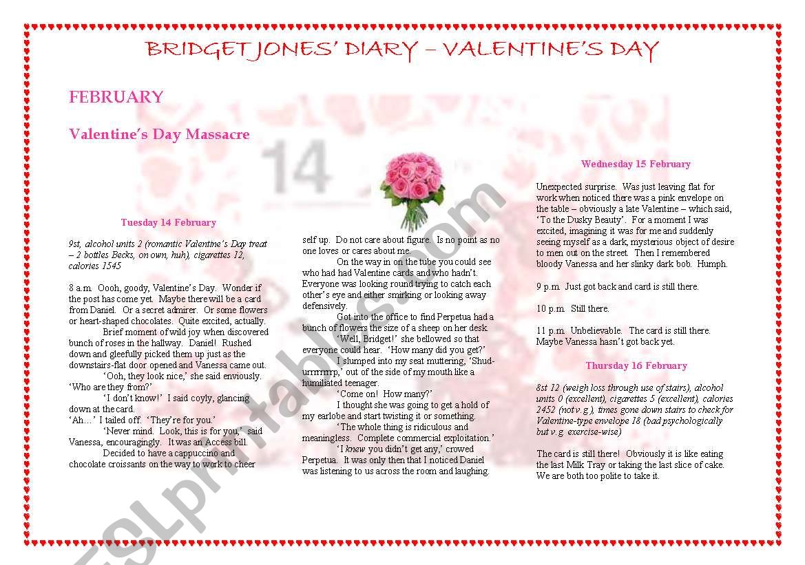 Bridget Jones´ Diary - Valentine´s Day Massacre - ESL worksheet by ...