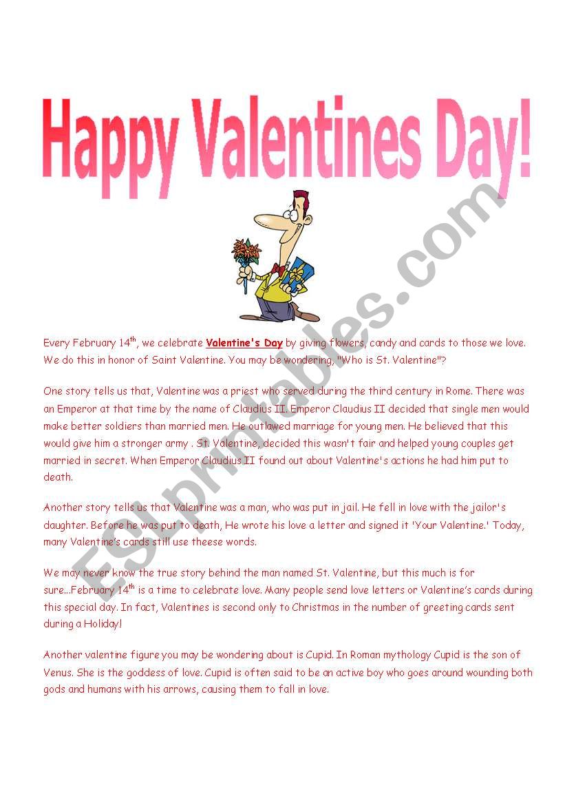 Happy Valentine´s Day (reading/listening comprehension quiz) - ESL ...