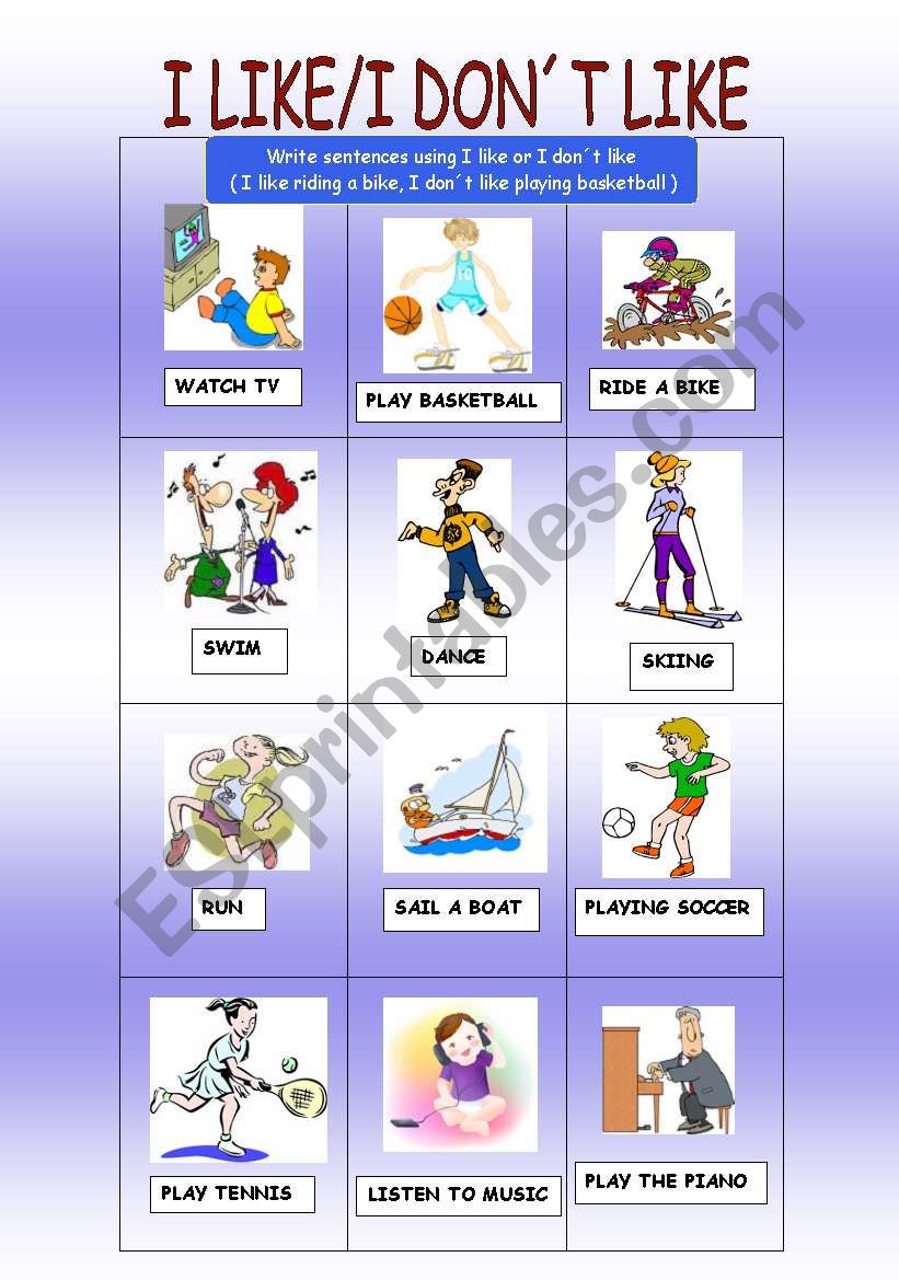 I LIKE/I DON´T LIKE - ESL worksheet by peitieiros