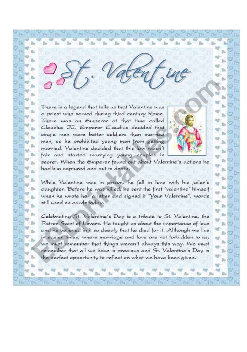 St. Valentine´s History - ESL worksheet by Sílvia73