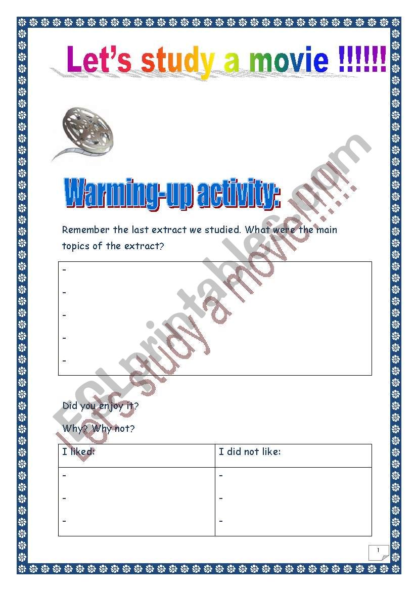 Let´s study a movie extract (new movie worksheet, for any movie) (4 ...