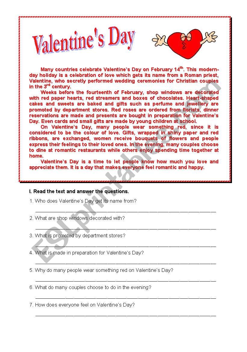 Valentine´s Day - reading, Passive Voice practice - ESL worksheet by intra