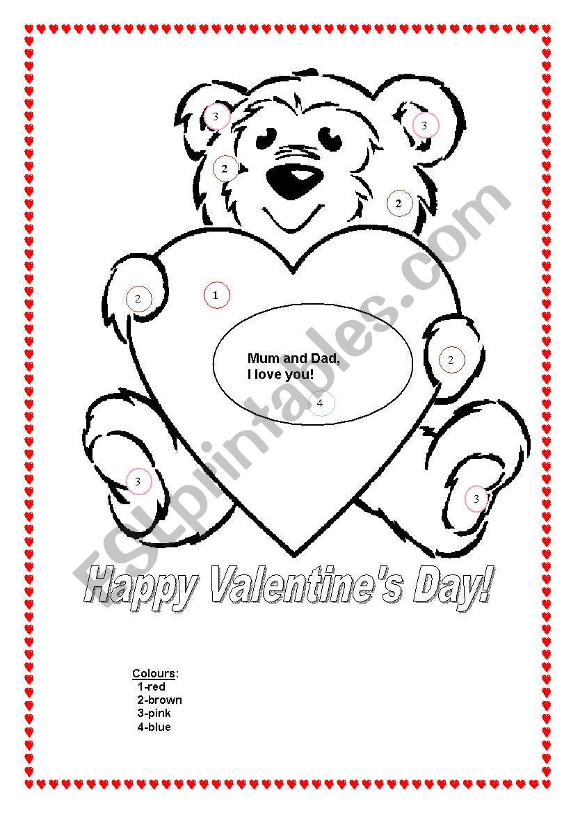 Valentine´s Day colouring bear - ESL worksheet by portugueseteacher