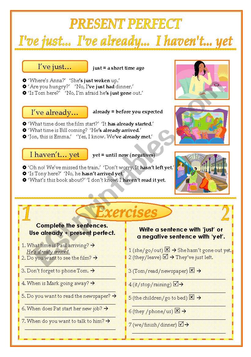 Present Perfect With Just Yet Already And Ever 2 Pages ESL Worksheet 