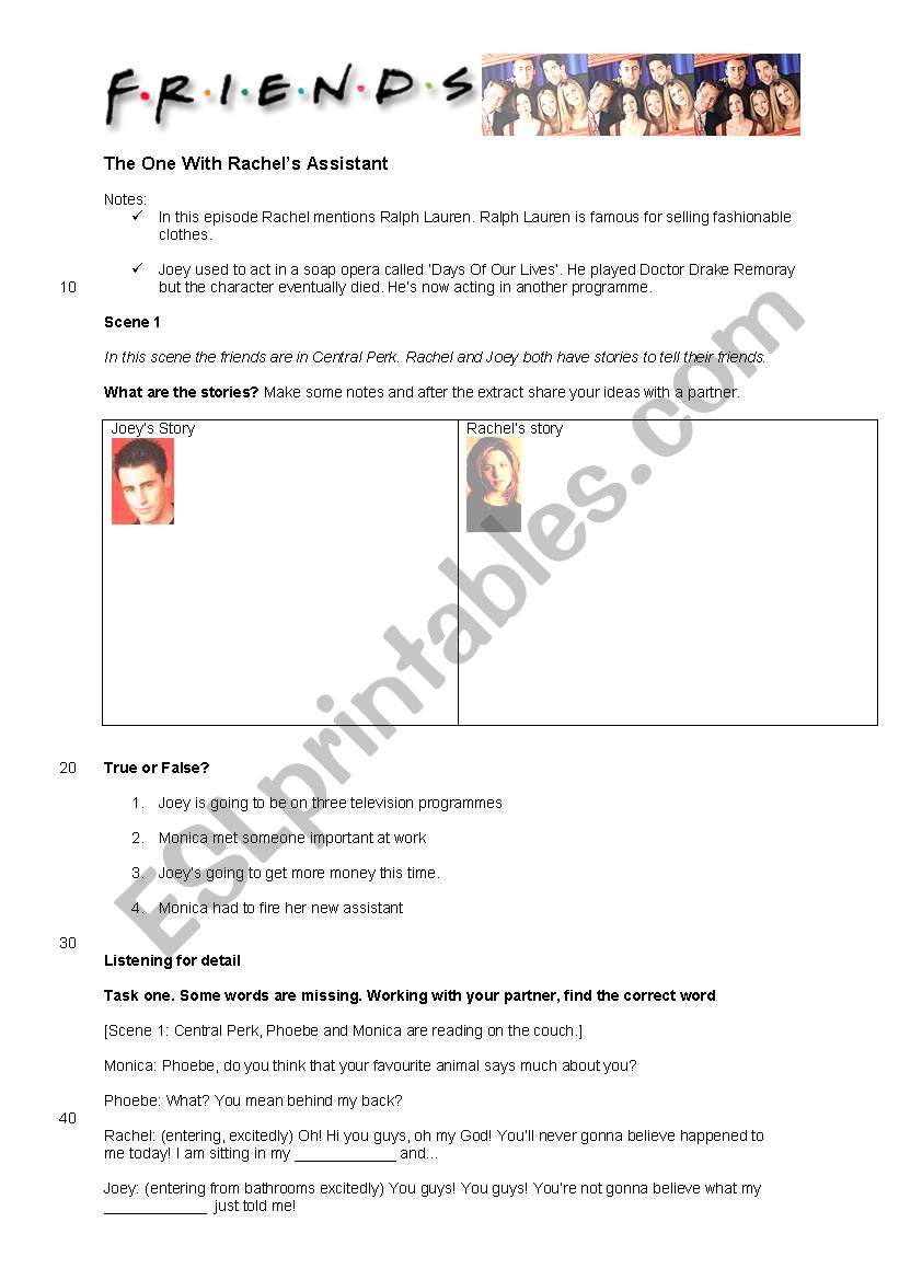 Friends: The One with Rachel´s Assistant - ESL worksheet by Justoh