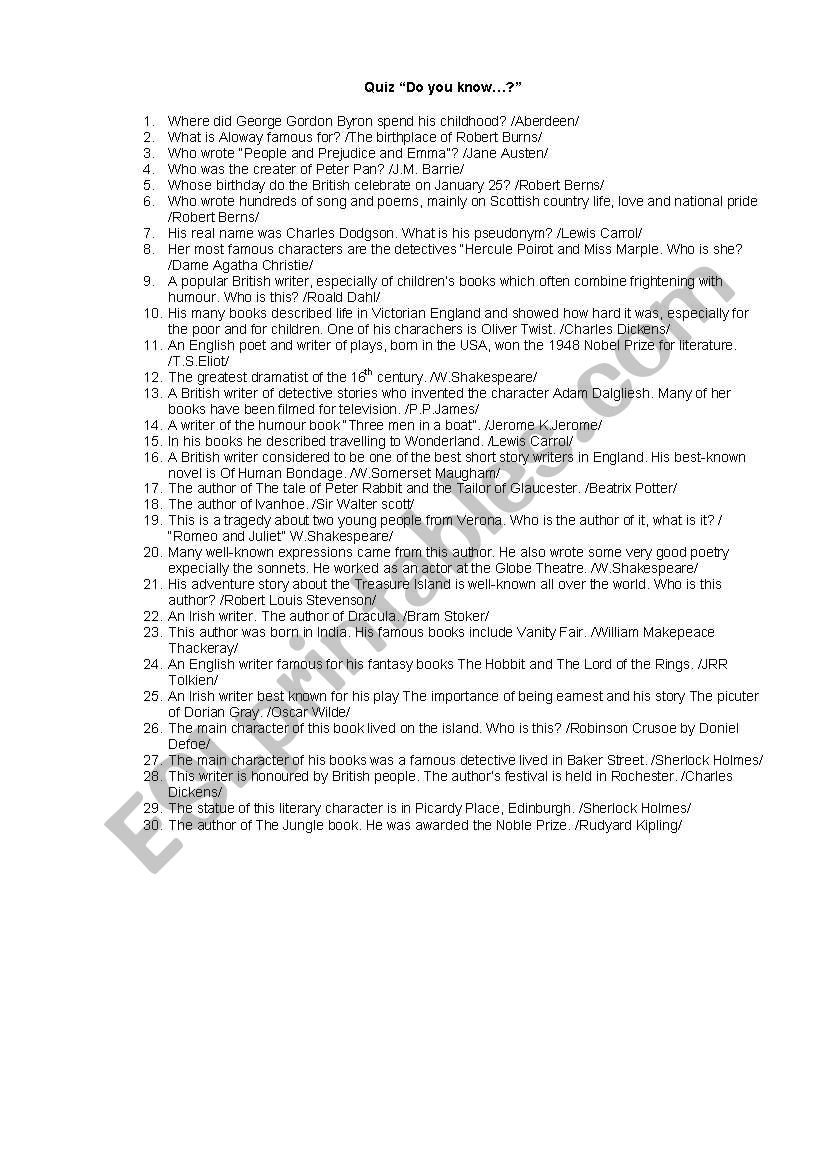 English worksheets: Quiz “Do you know…?”