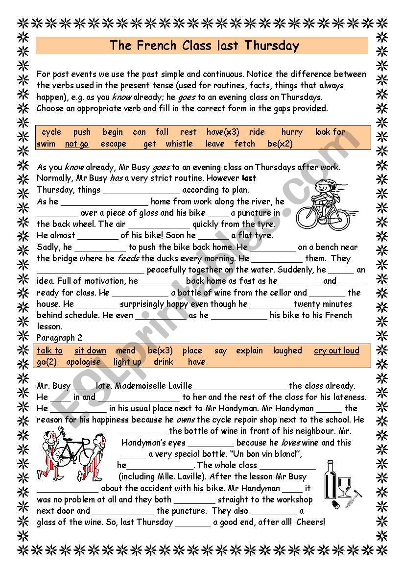 Mr Busy´s French class last week (PAST SIMPLE/CONTINUOUS) - ESL ...